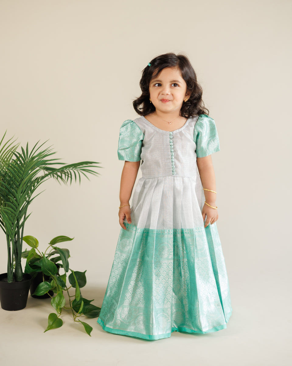 Silver Tissue dress with green border – The Anarkali Shop