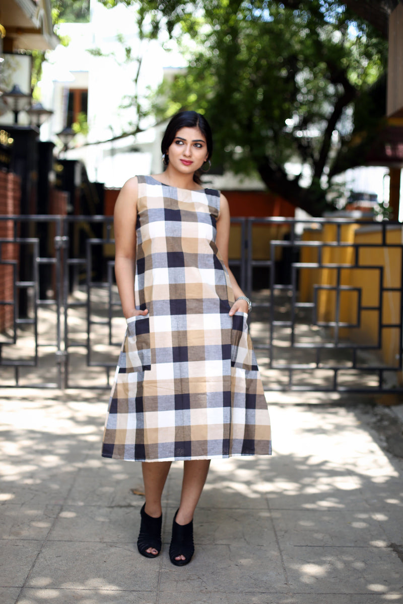 Beige Checked Dress – The Anarkali Shop
